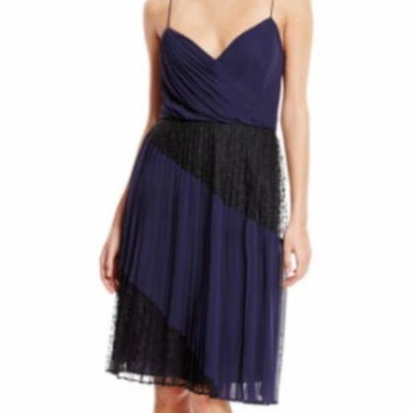 Jill Stuart | Dresses | Jill Stuart Pleated Colorblock Cocktail Navy Bl ...